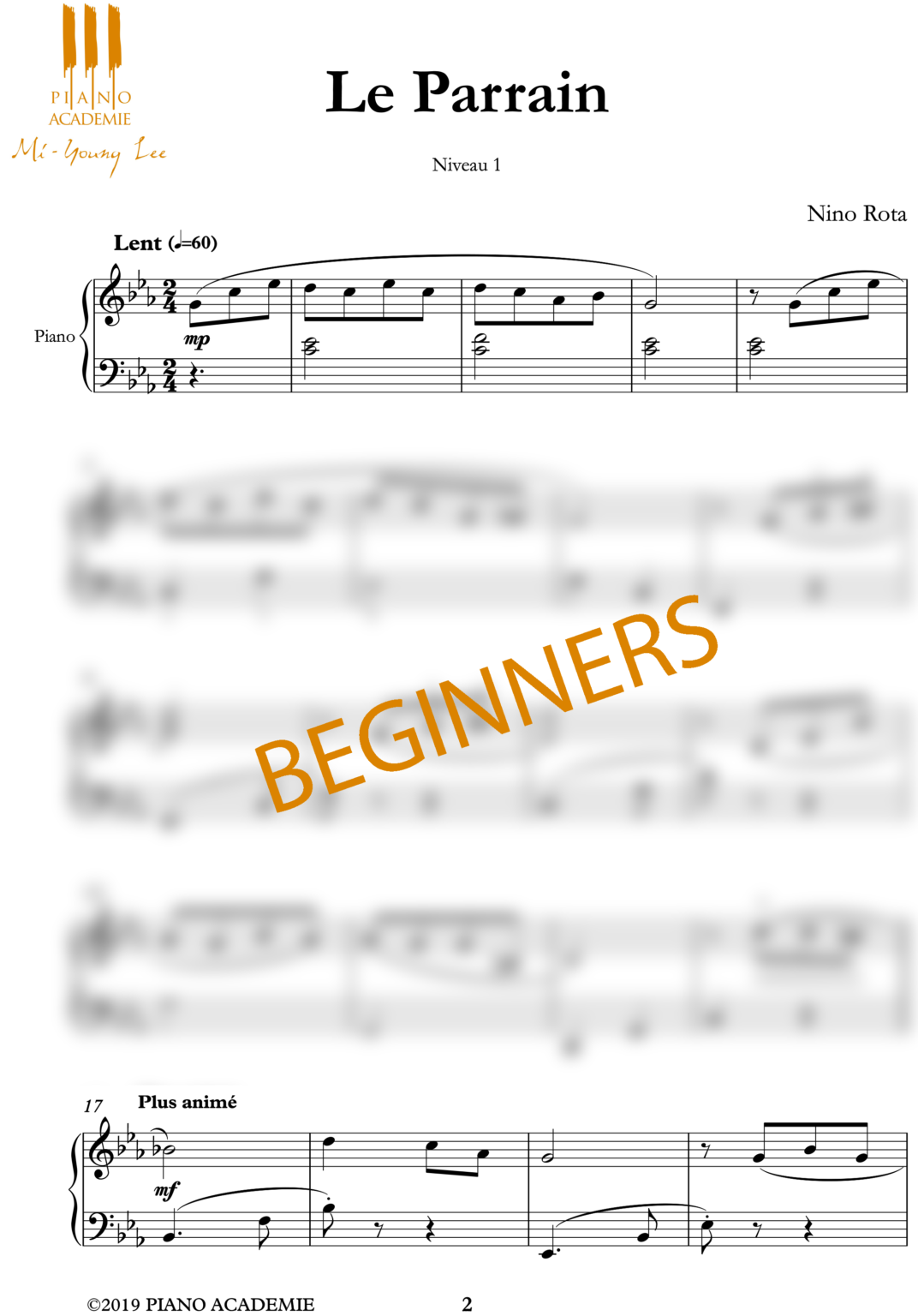 Partition - Le parrain - PIANO ACADEMIE