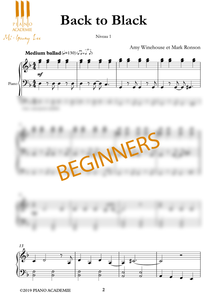 Partition - Back to black - PIANO ACADEMIE